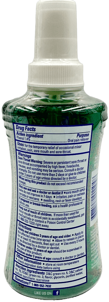 Chloraseptic – Sore Throat Spray – Menthol Flavor – 6 FL OZ ...