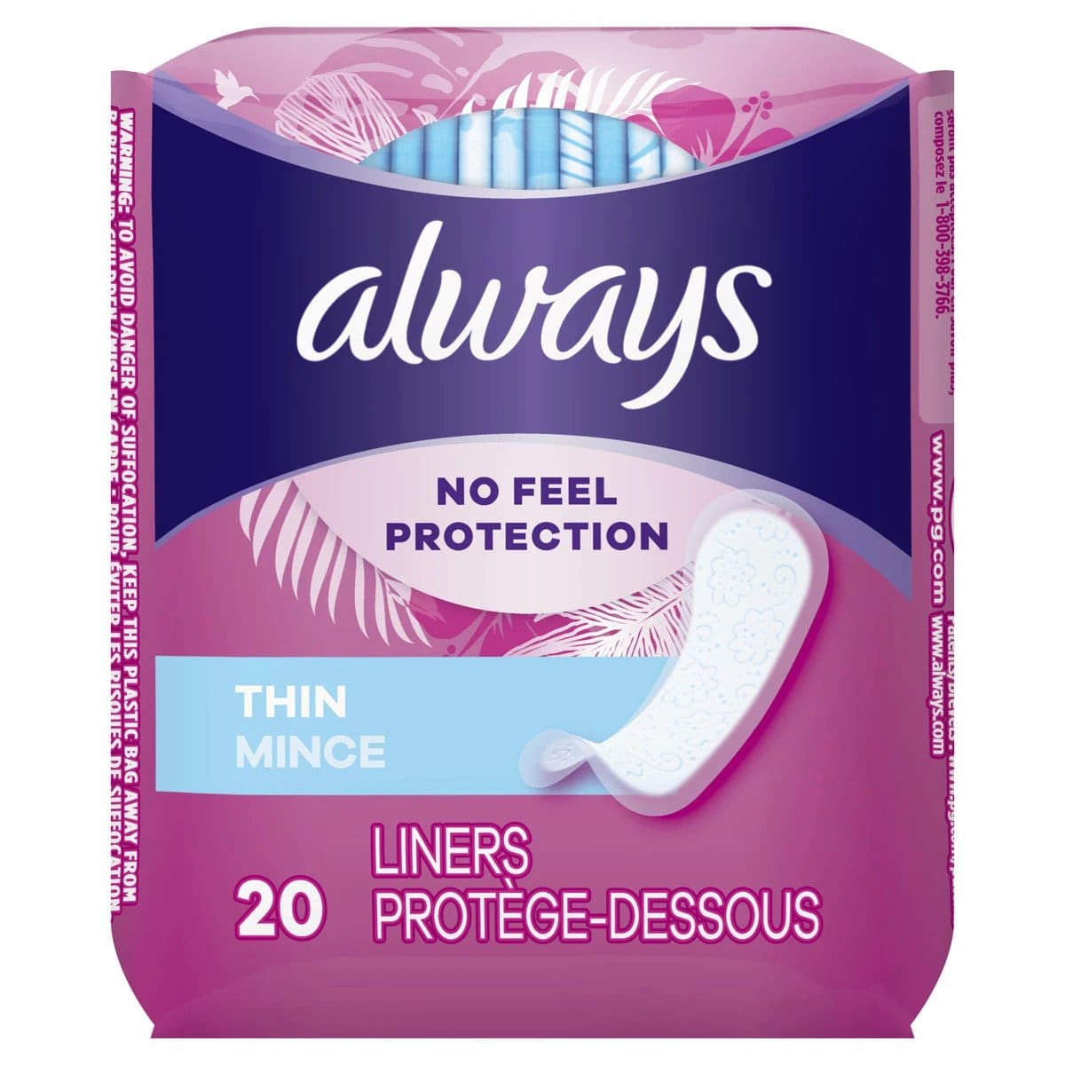 Always Liners – Thin No Feel Protection – 20 Liners – Thrift Care Pharmacy