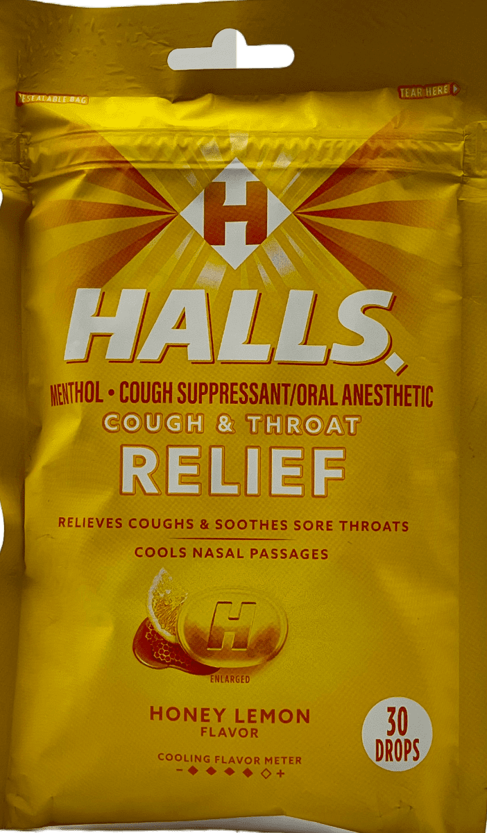 Halls – Cough & Throat Relief – Honey Lemon Flavor – 30 Drops – Thrift Care Pharmacy