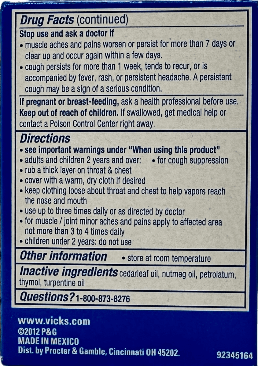 Vicks VapoRub 3.53 oz: 3-in-1 Cold, Cough & Pain Relief